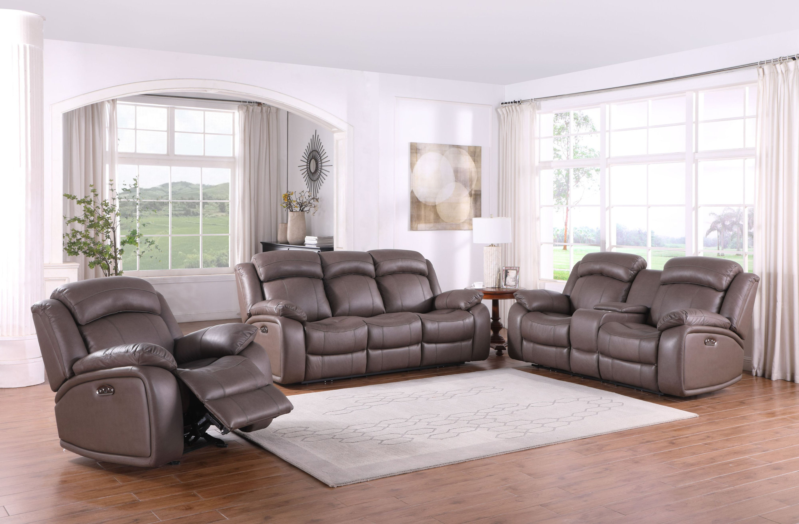 Rolland Top Grain Leather Power Recliner Glider With Adjustable ...