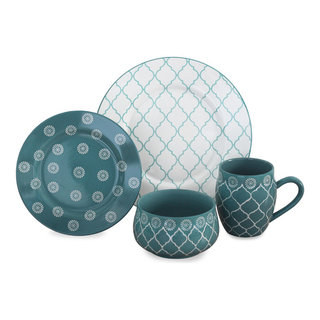 Vonda Turquoise 16 Piece Dinnerware Set - Mediterranean - Dinnerware ...