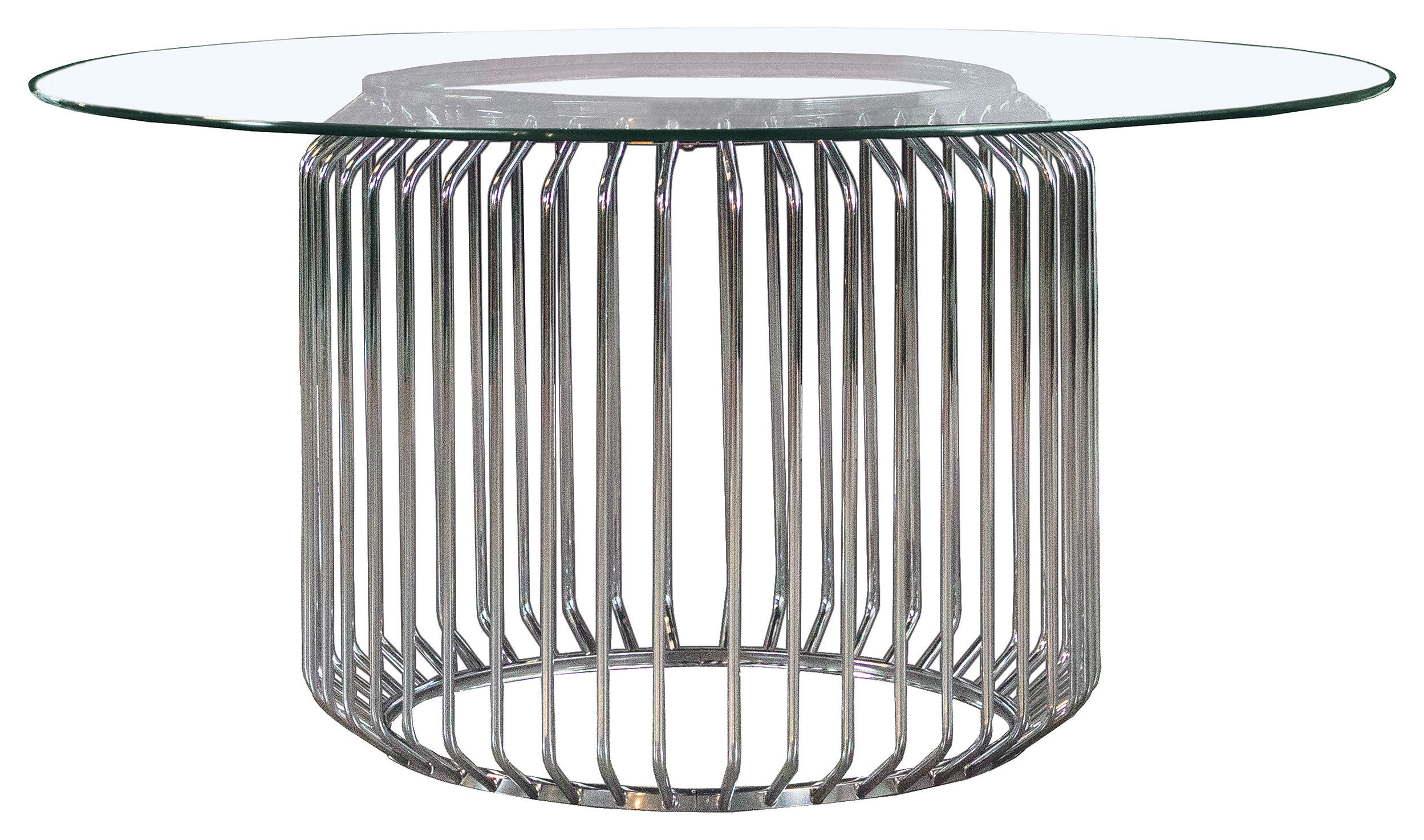 Veena Round 60" Glass Top Metal Dining Table Chrome - Dining Tables ...