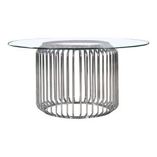 Veena Round 60" Glass Top Metal Dining Table Chrome - Dining Tables ...