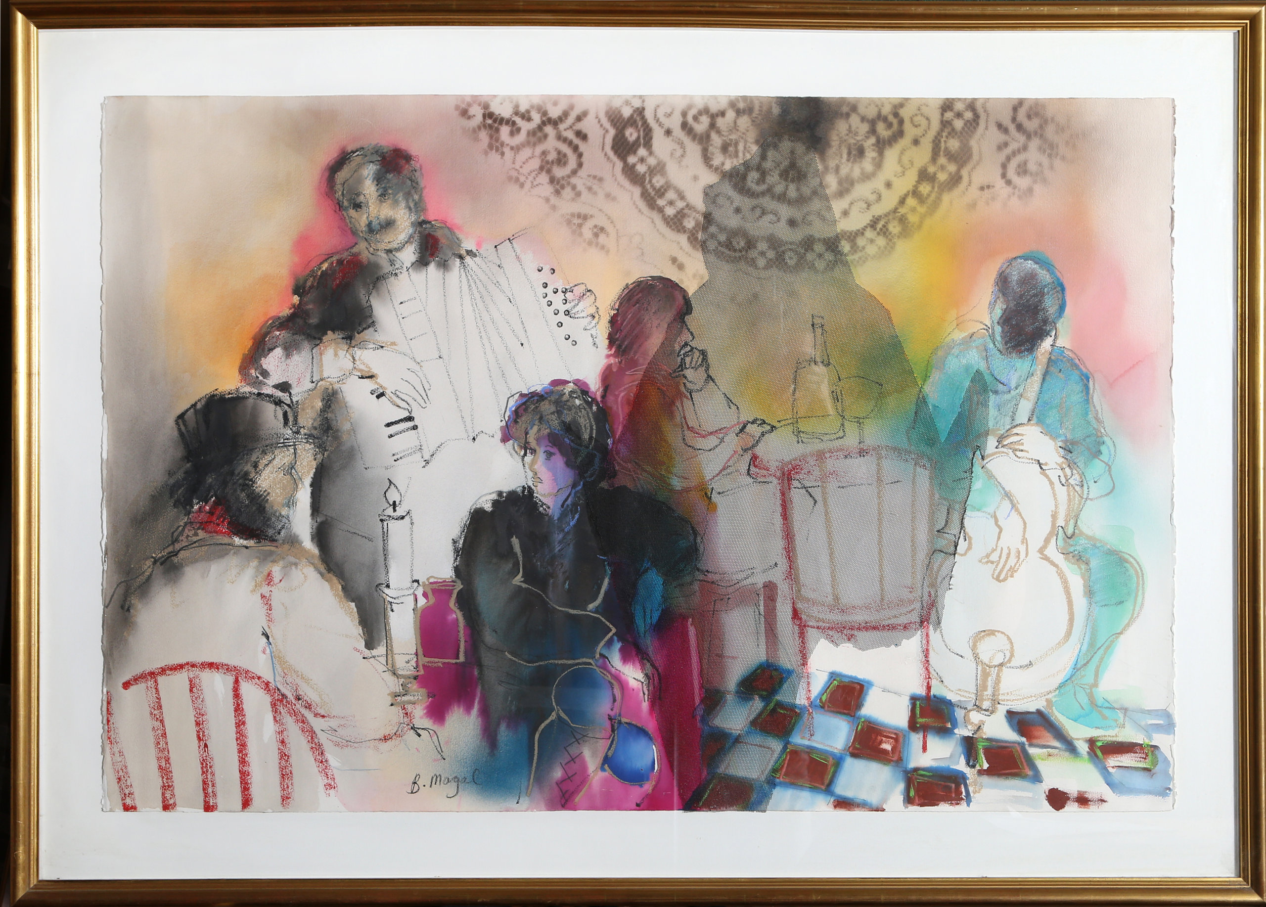 Batia Magal, Restaurant Scene, Watercolor and Pastel Drawing ...