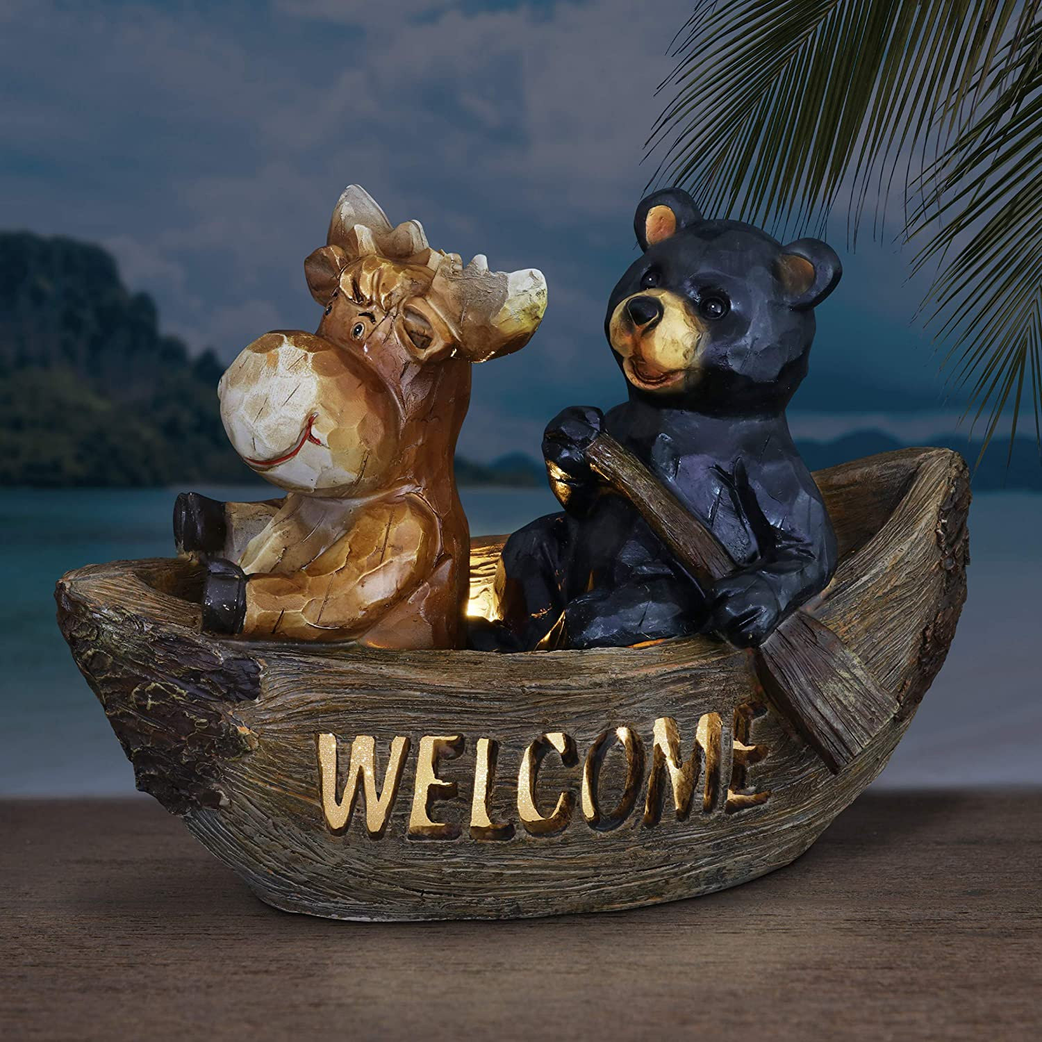 Solar Bear & Moose Welcome Sign Garden Statue - Contemporary - Garden ...