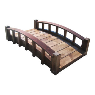 Japanese Wood Garden Bridge With Arched Railings, 4', Treated - Asian ...