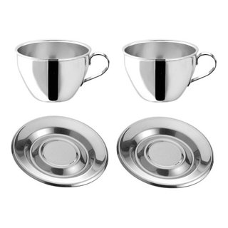 Motta Stainless Steel Cappuccino Cups and Saucers, Set of 2 ...