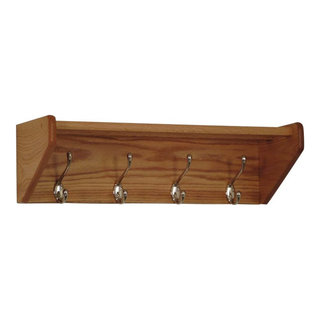 Wooden Mallet 4 Hook Wall Mounted Coat Rack Shelf in Light Oak, 4 Hooks ...