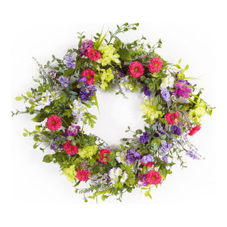 Melrose International 24 in. Mixed Floral Wreath, Green & Pink ...