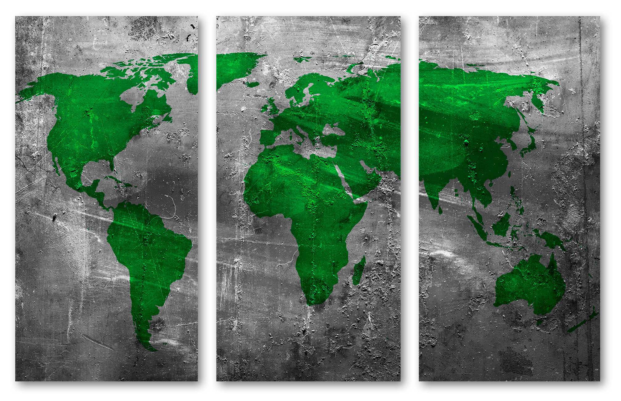 Abstract Green World Map Canvas Print 3 Panel Split Triptych Wall Art ...