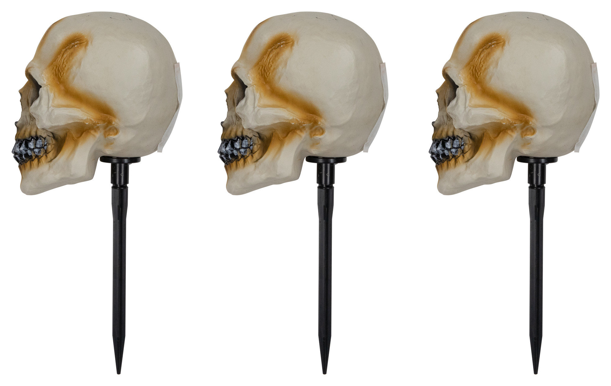 Set of 3 Lighted Skeleton Head Halloween Pathway Markers with Sound ...