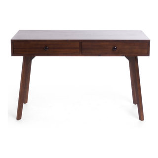 Traditional Desk, Acacia Wood Construction With Angled Legs & 2 Drawers ...