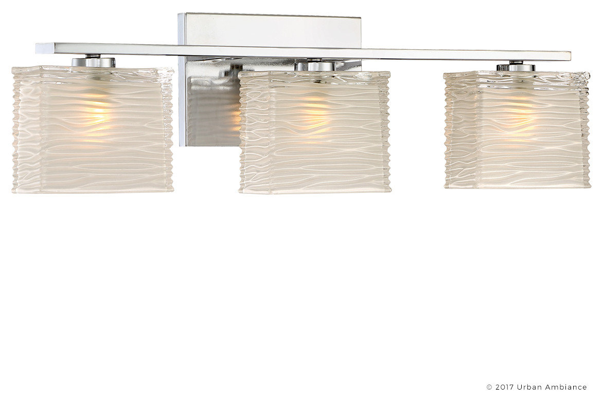 Luxury Modern Chrome Ribbed Glass Bathroom Light, UQL2723, San Diego ...