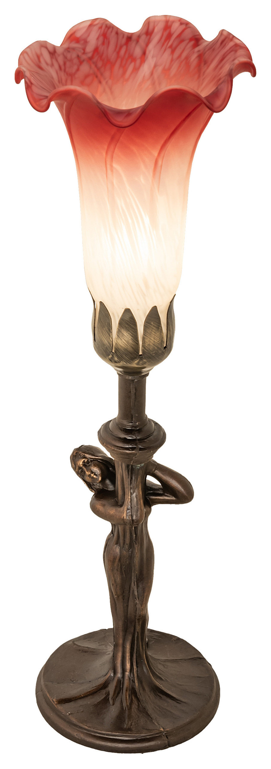 15" High Pink/White Tiffany Pond Lily Nouveau Lady Mini Lamp ...