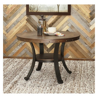 Linon Franklin Wood and Metal Round Dining Table in Rustic Umber Brown ...