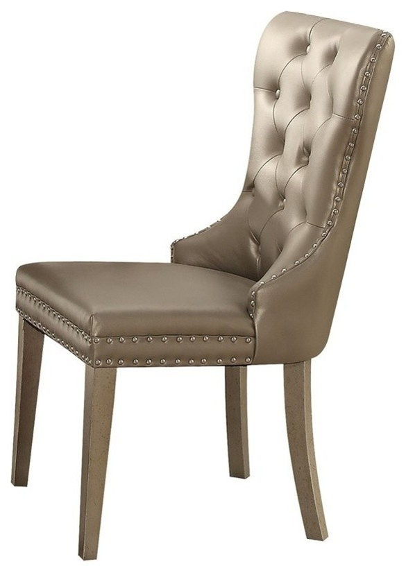ACME Kacela Faux Leather Tufted Dining Side Chair in Champagne Brown ...