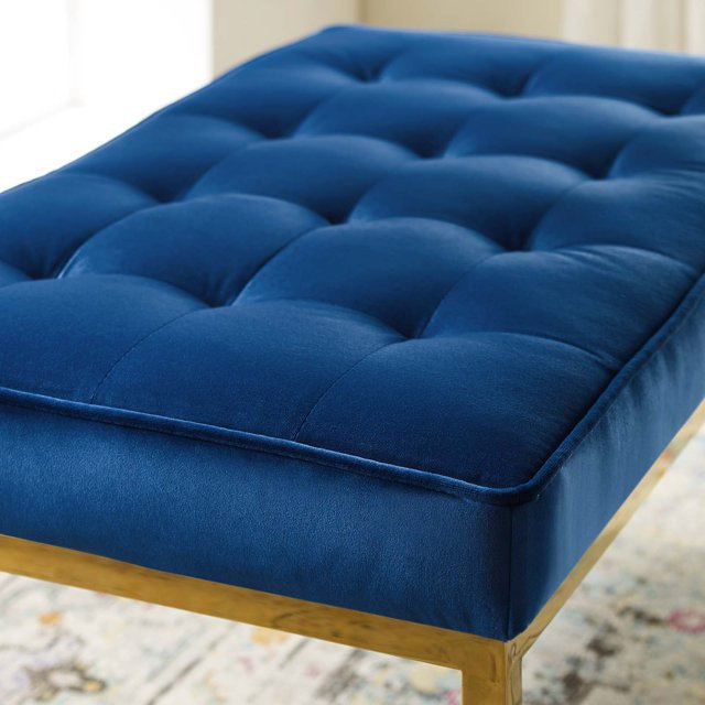 Modern Velvet Bench with Stainless Steel Legs, Gold Frame, and Tufted ...