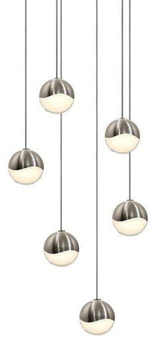 Grapes Architectural 6-Light Round Small LED Pendant, Satin Nickel ...