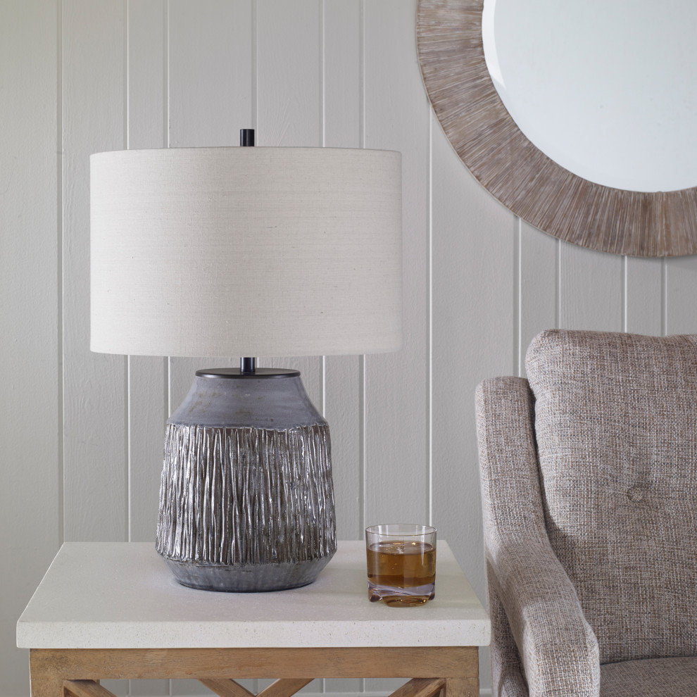 Rustic Rough Texture Blue Gray Crackle Ceramic Table Lamp 22 in ...