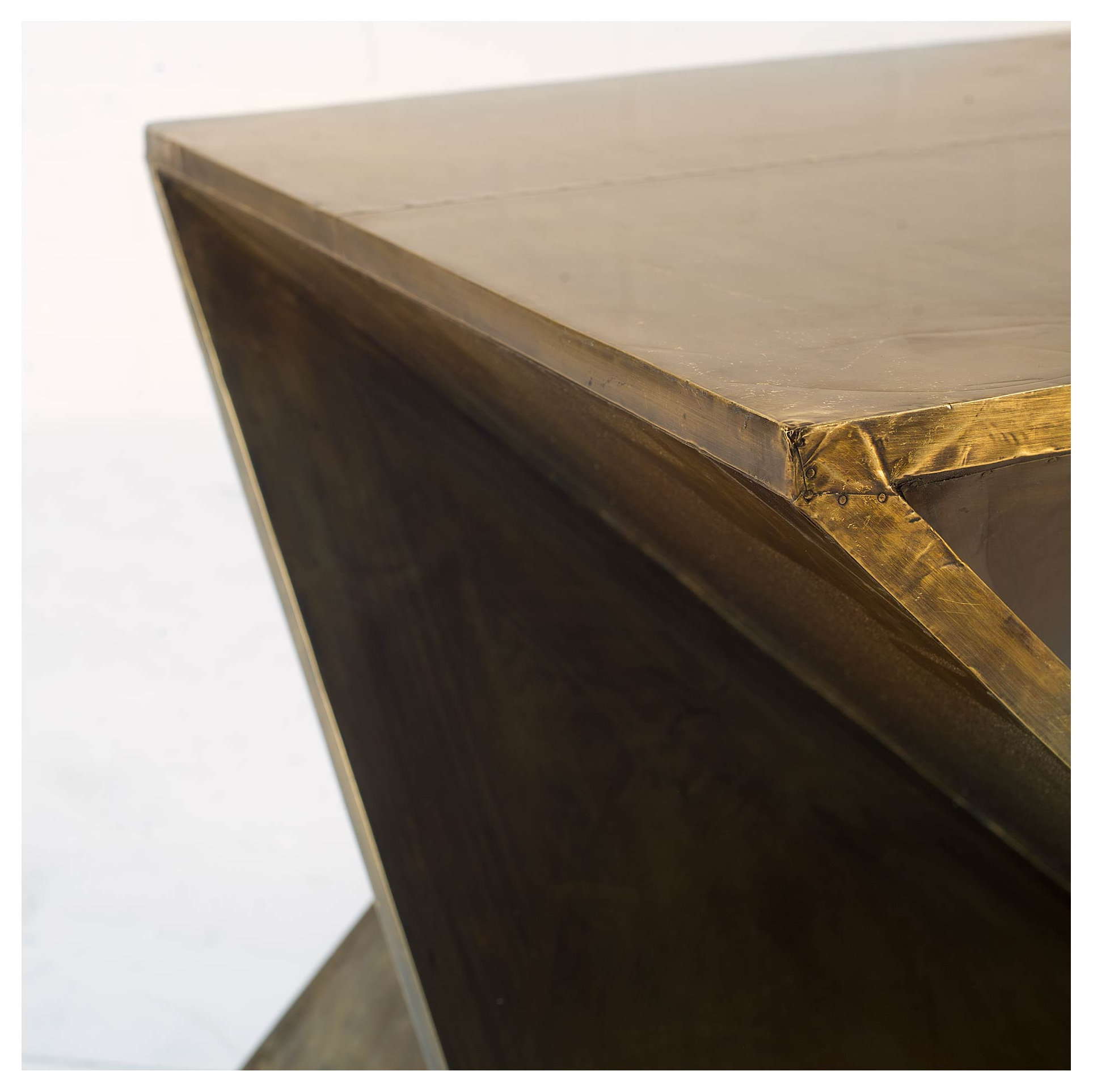 Zelda Gold Metal-Cladded Solid Wood Z-Shaped Accent Table - Contemporary - Side Tables And End ...