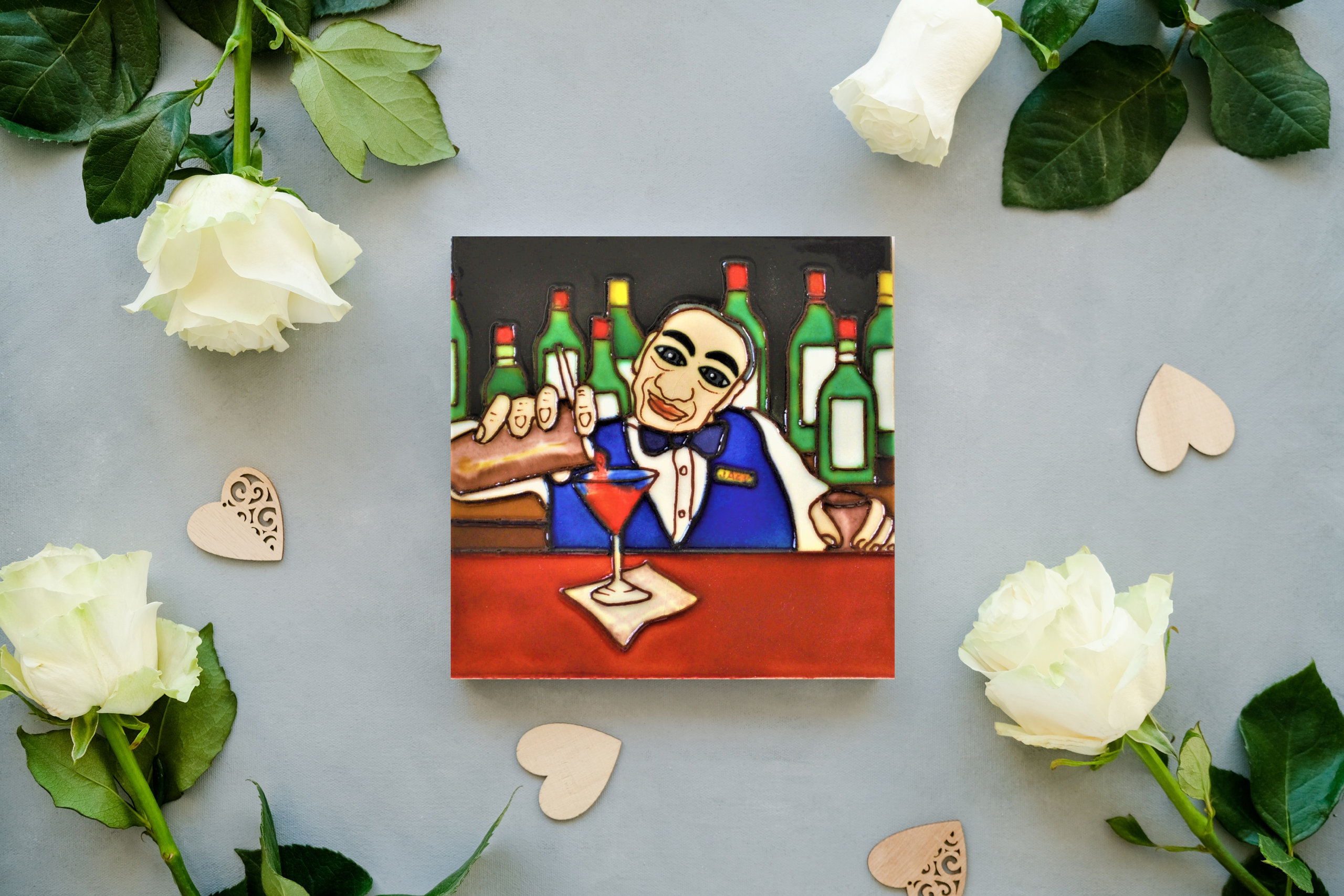 6x6" Bartender Jack Ceramic Art Tile Hot Plate Trivet and Wall Decor ...