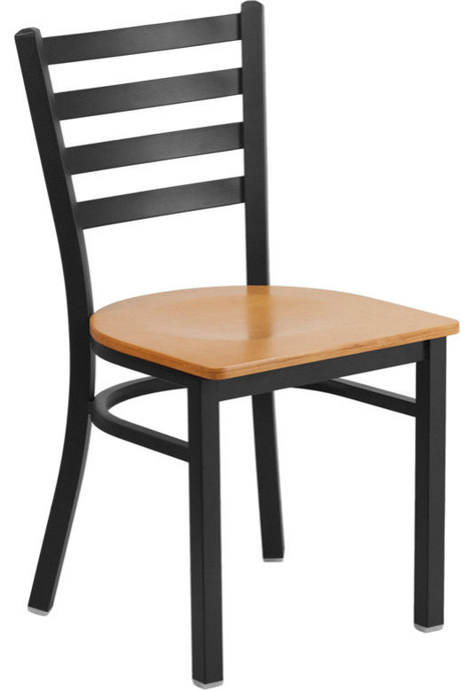 HERCULES Series Black Ladder Back Metal Restaurant Chair, Natural Wood ...