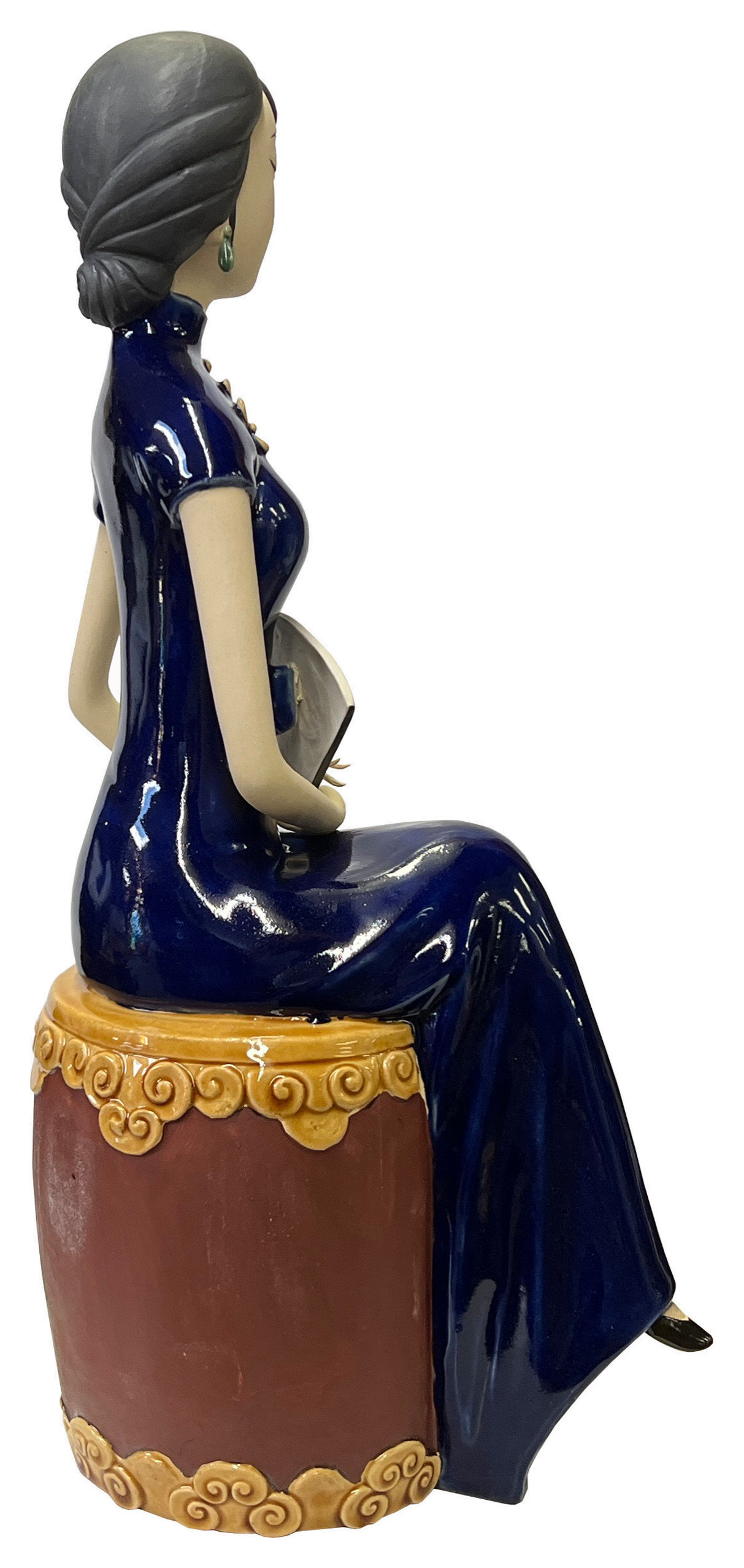 Chinese Oriental Ceramic Cheongsam Blue Qipao Dressing Lady Figure ...