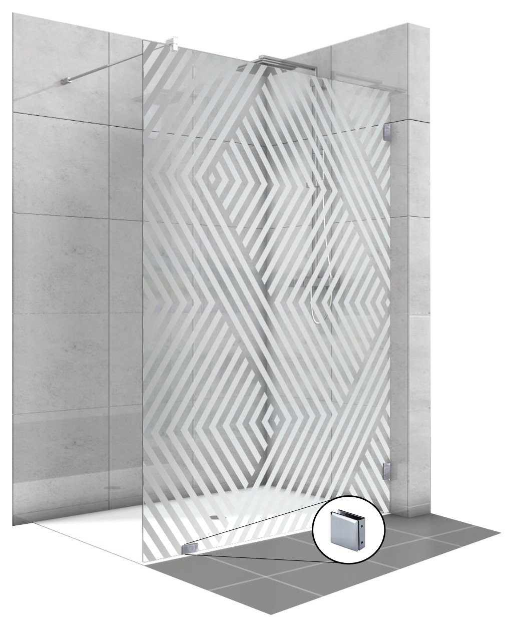 Fixed Shower Glass Screen with Decorative Frosted Sandblasted Design, 37-1/2" X 75 ...