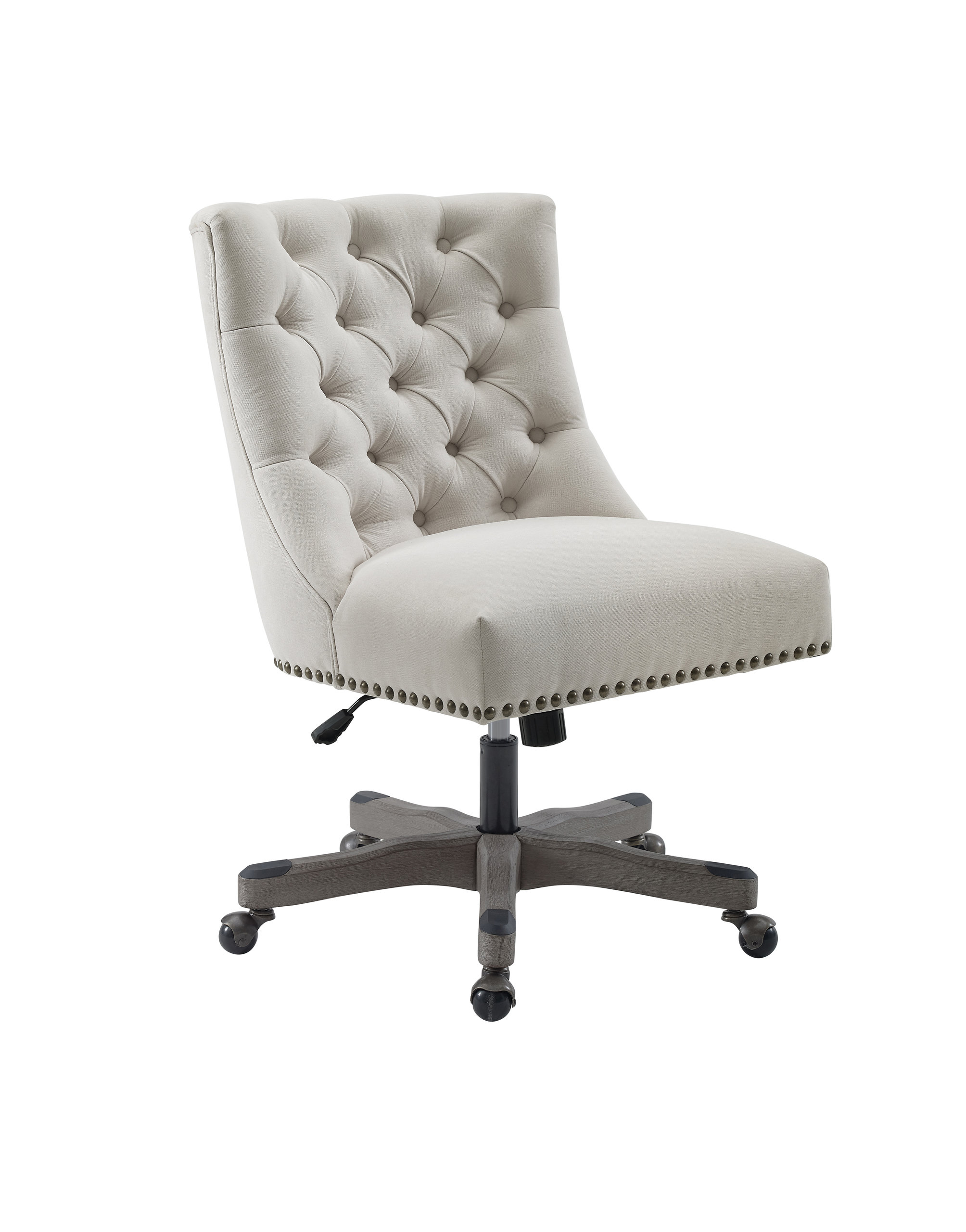 Button Tufted Fabric Upholstered Swivel Office Chair with Casters ...