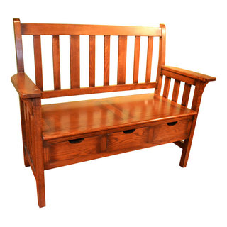 Arts and Crafts Mission Oak Bench With 3 Drawers - Craftsman - Accent ...