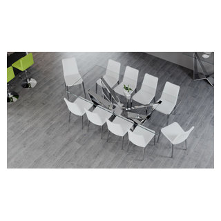 Modern Serra 94 Inch Dining Table Clear Glass Polished Stainless Steel ...