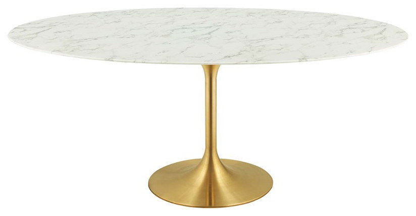 Modway Lippa 78" Oval Artificial Marble Dining Table, Gold/WH -EEI-3257 ...