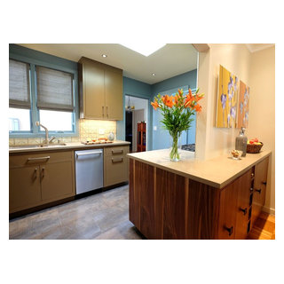 Omega Inset cabinets custom paint and full access island in walnut ...