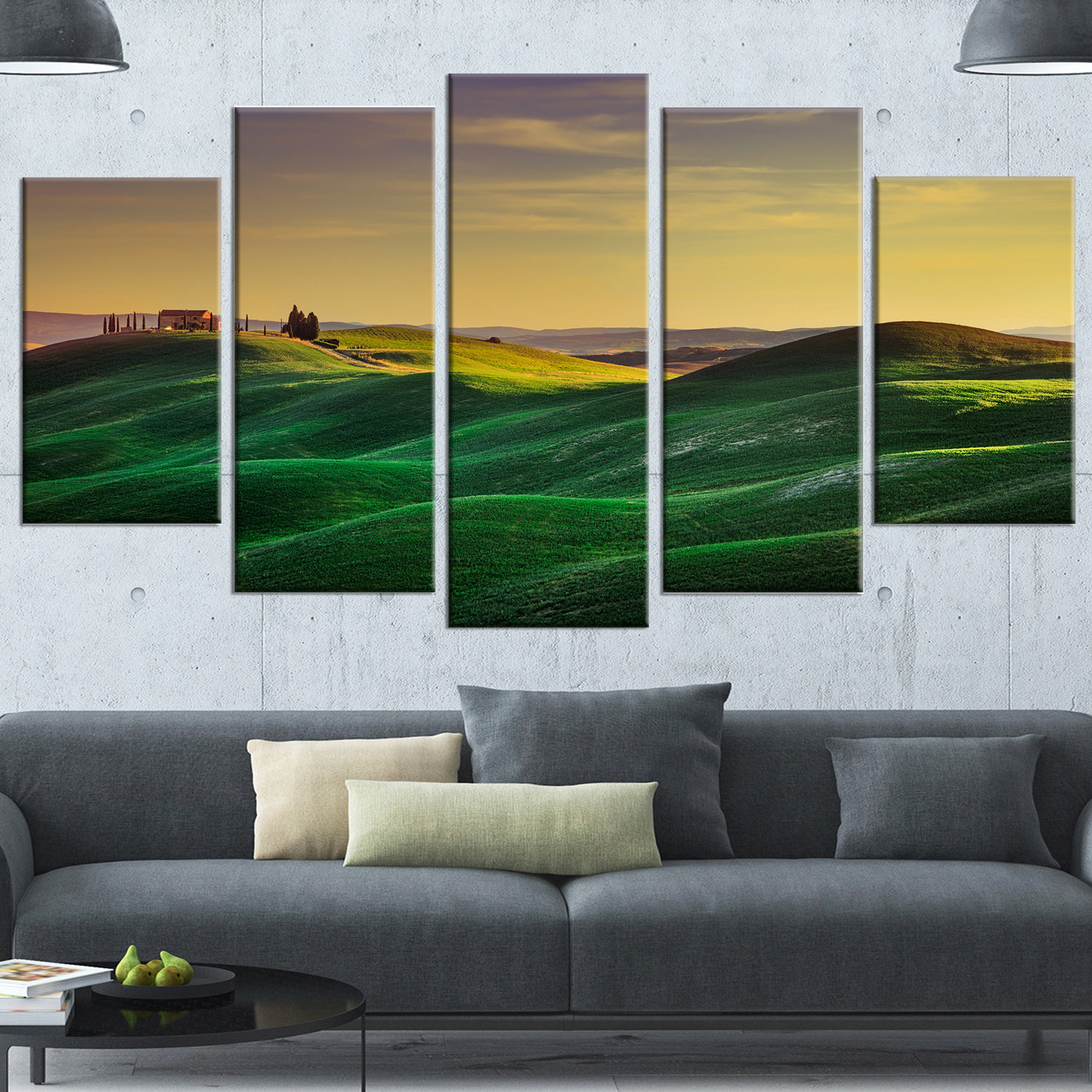 Green Rolling Hils in Crete Senesi, Multipanel Landscape Canvas Wall ...