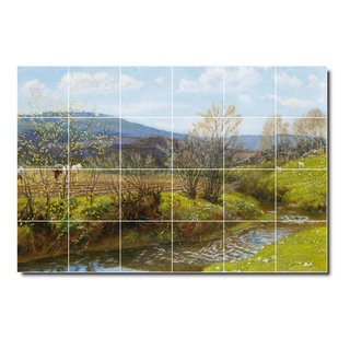 Arthur Hughes Country Painting Ceramic Tile Mural #49, 48" Wide x 32 ...