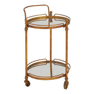 Urban Designs 2-Shelf Glass Round Serving Bar Cart Gold - Contemporary ...