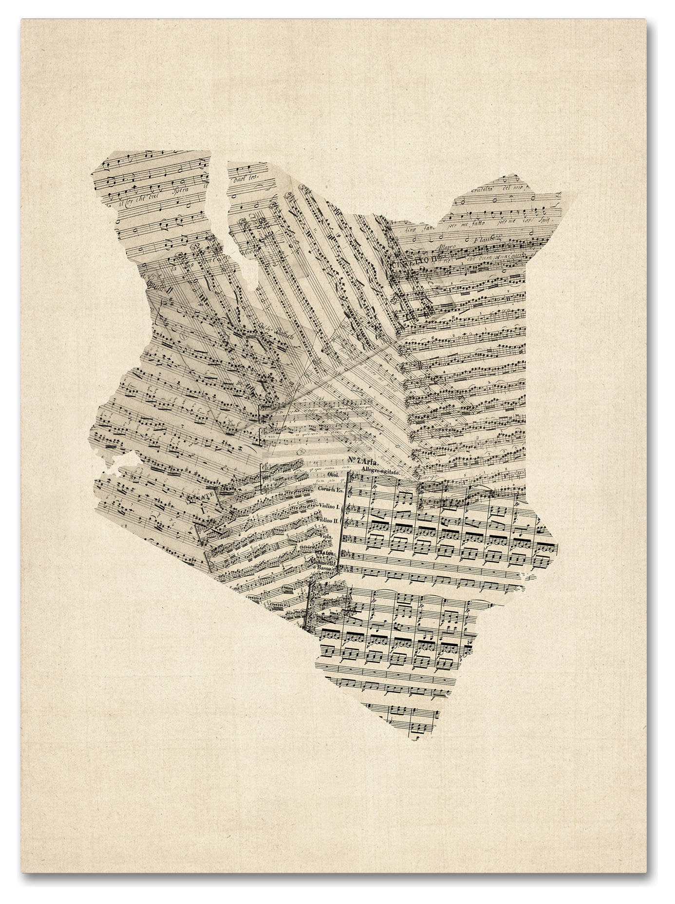 "Old Sheet Music Map of Kenya" Canvas Art by Michael Tompsett, 14"x19 ...