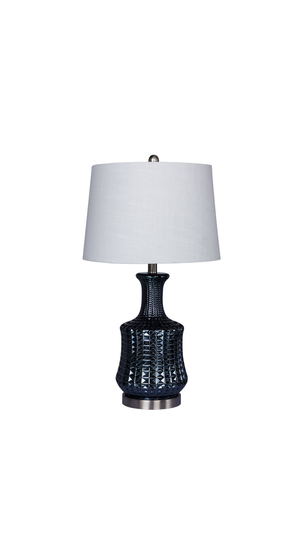 27.5" Riveted Dark Blue Glass & Brushed Steel Metal Genie Bottle Table ...