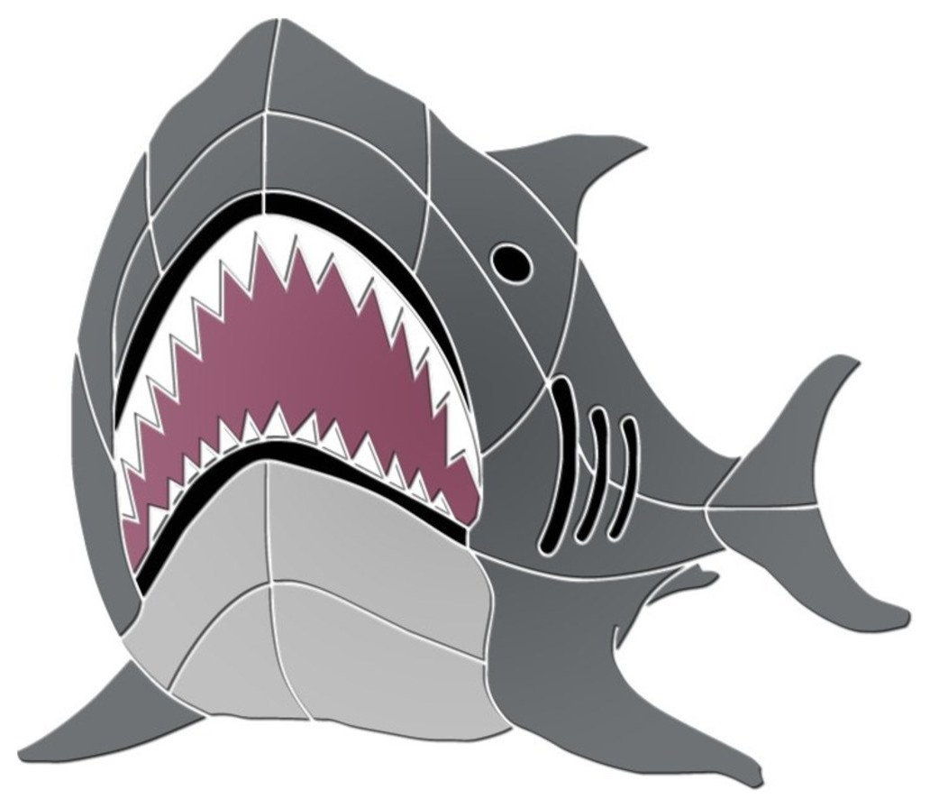 Shark Up Close Ceramic Swimming Pool Mosaic, 60"x52" - Beach Style ...