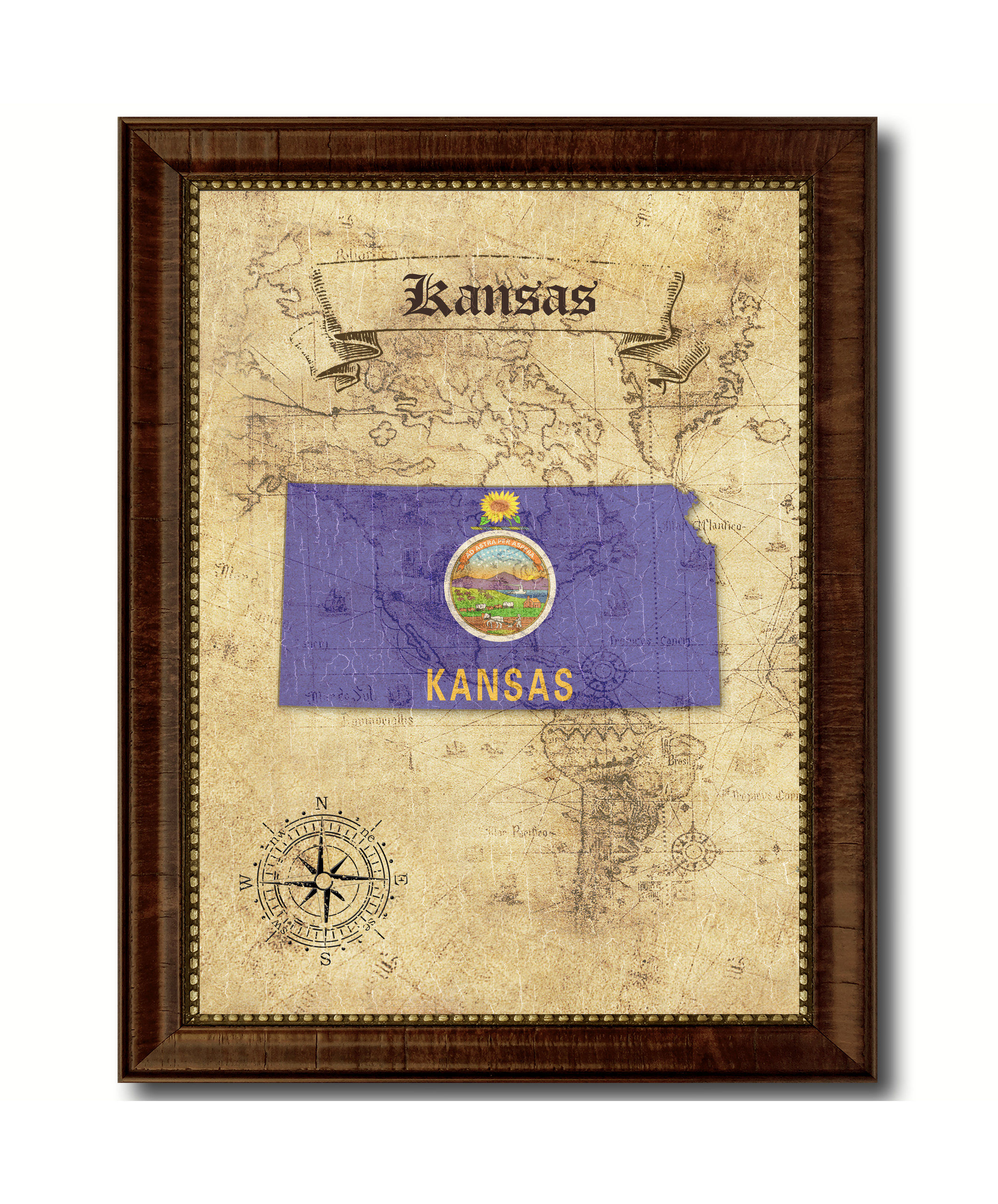 Kansas State Vintage Map, 15"x19", 15"x19" - Traditional - Prints And ...