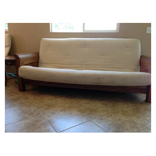 High End Futon Frame with Upholstered Striped Futon Cover - New York ...