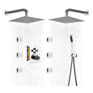 12" Dual Heads Shower System with 4 Way Thermostatic Faucet ...