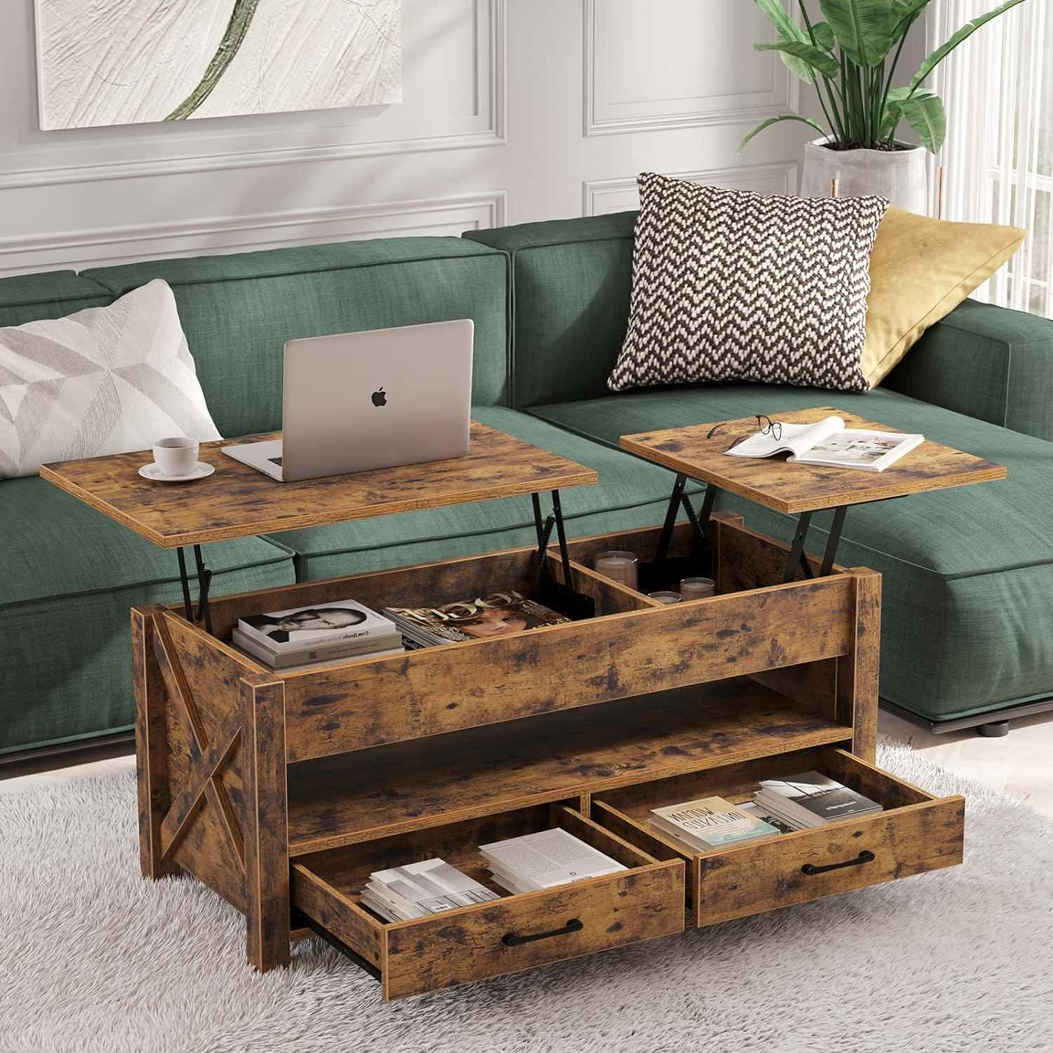 Lift-Top Coffee Table With Split Work Surfaces and Hidden Compartments ...