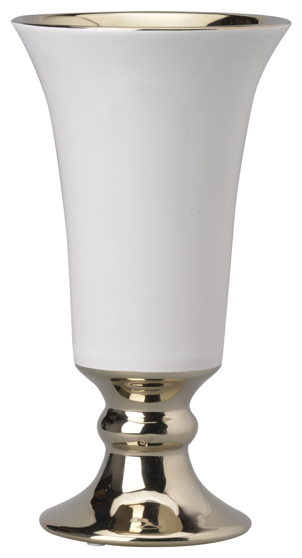 Ceramic Vase with Flared Top and Pedestal Base, Large, White and Gold ...