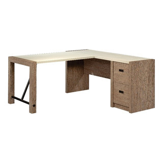 Sauder Dixon City Engineered Wood L-Desk in Brushed Oak Finish ...