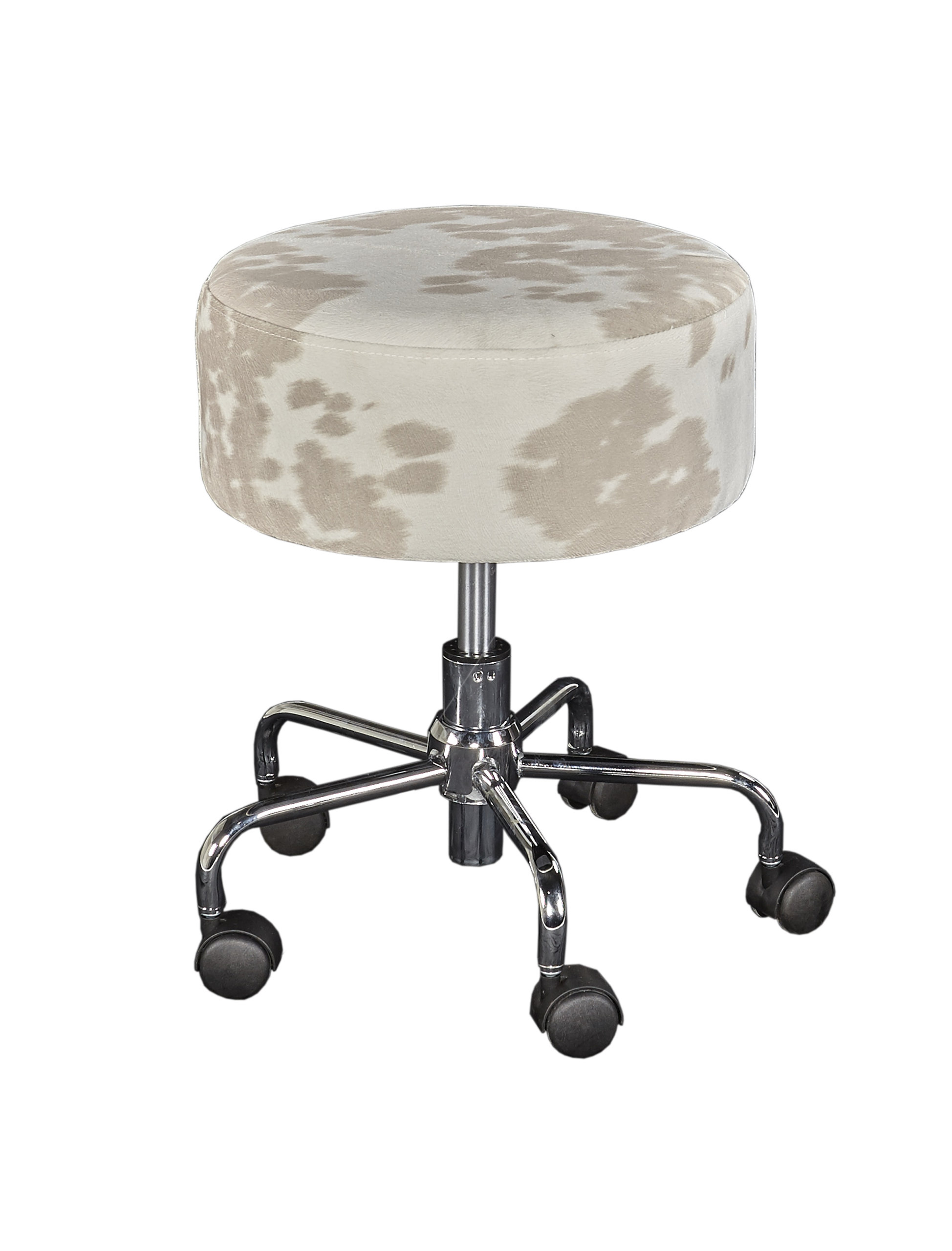 Round Cow Print Fabric Upholstered Swivel Stool, White and Brown ...