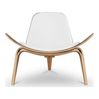 Shell Chair, White Real Leather - Modern - Armchairs And Accent Chairs ...