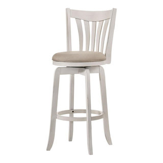 Benzara Wood and Fabric Bar Height Stool with Swivel Mechanism, Small ...