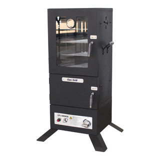BBQS02G Vertical Offset BBQ Glass Door Gas Smoker With Temperature ...