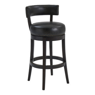 30" Brown Onyx Faux Leather Swivel Espresso Wood Bar Stool ...