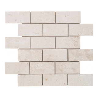 Shell Stone Limestone 2"x4" Brick Honed on 12"x12" Mosaic Tile (10 sqft ...