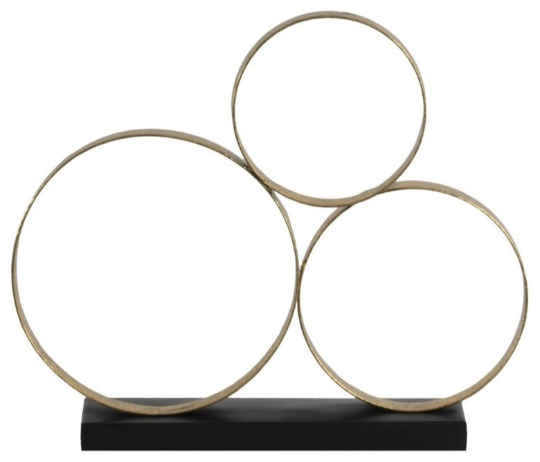 Metal Horizontal 3-Rings Abstract Sculpture on Rectangular Base, Gold ...