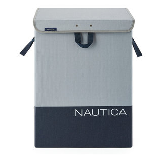 Nautica Folded Hamper with Lid, Gray Block - Beach Style - Hampers - by ...